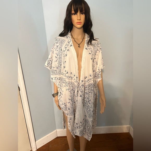Ecote | Tops | Ecote Top Duster Kimono Blue White | Poshmark